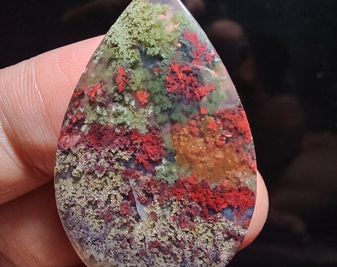 Indonesian Moss Agate Cabochon 22x34x6 Mm . Turkish Agate, Stick Tube ...