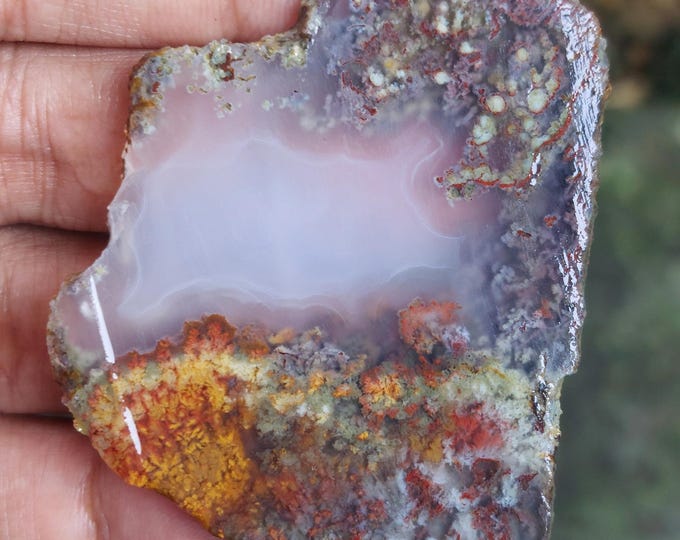 Unpolished Moss Agate Slice Size 44x60x5 Mm , Natural Agate Slab , Gemstone Natural Lapidary ...