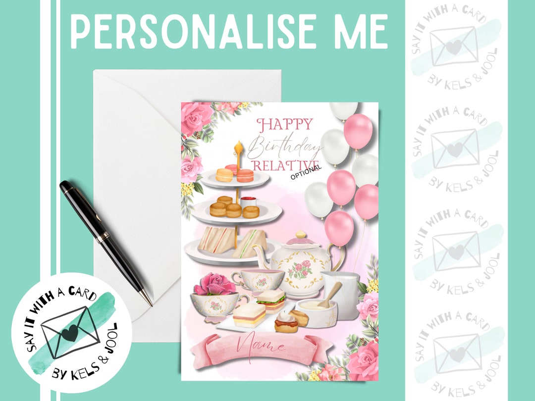 Personalised AFTERNOON TEA BIRTHDAY. Birthday Card for Her, for Grandma ...