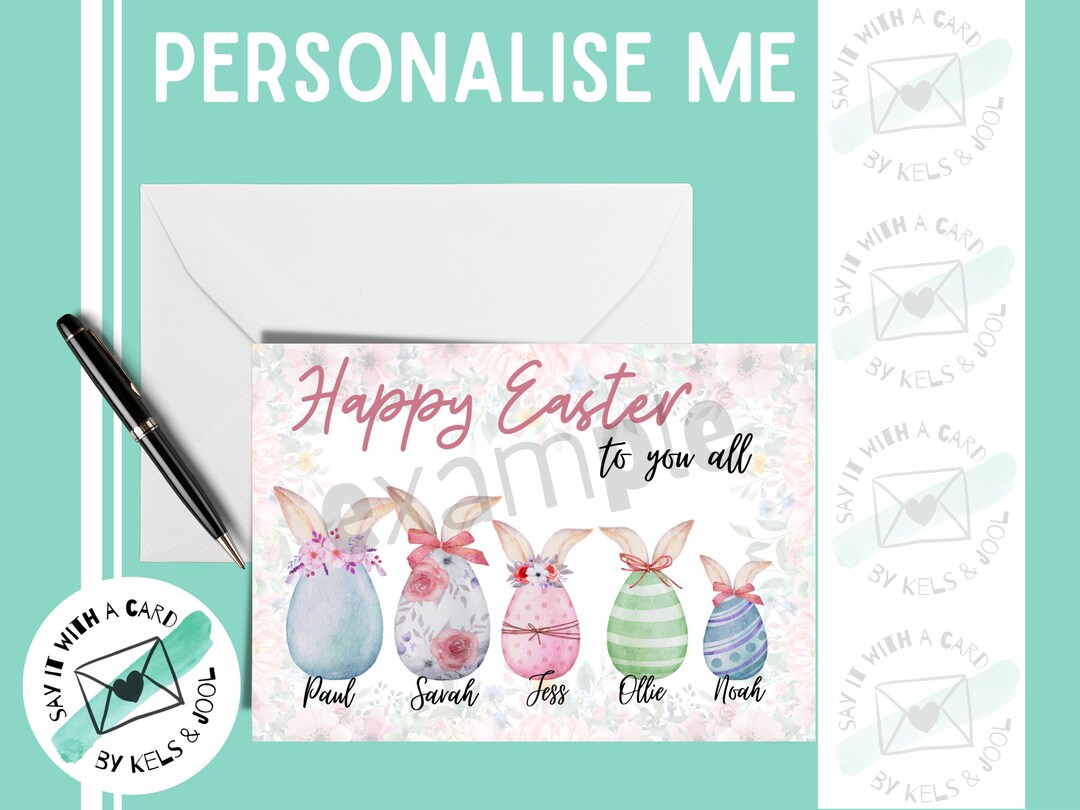 Personalised FAMILY EASTER EGG Card, Easter Greetings Card, to All of ...