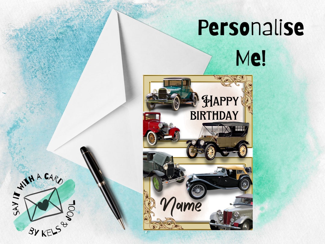 Personalised VINTAGE CARS Birthday Card, Card for Vintage Cars Lover ...