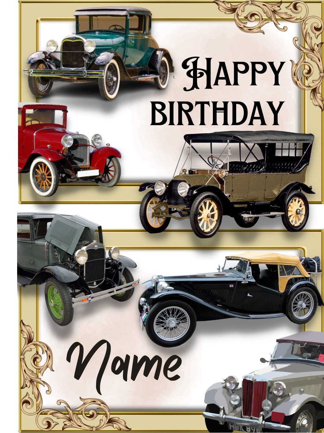 Personalised VINTAGE CARS Birthday Card, Card for Vintage Cars Lover ...