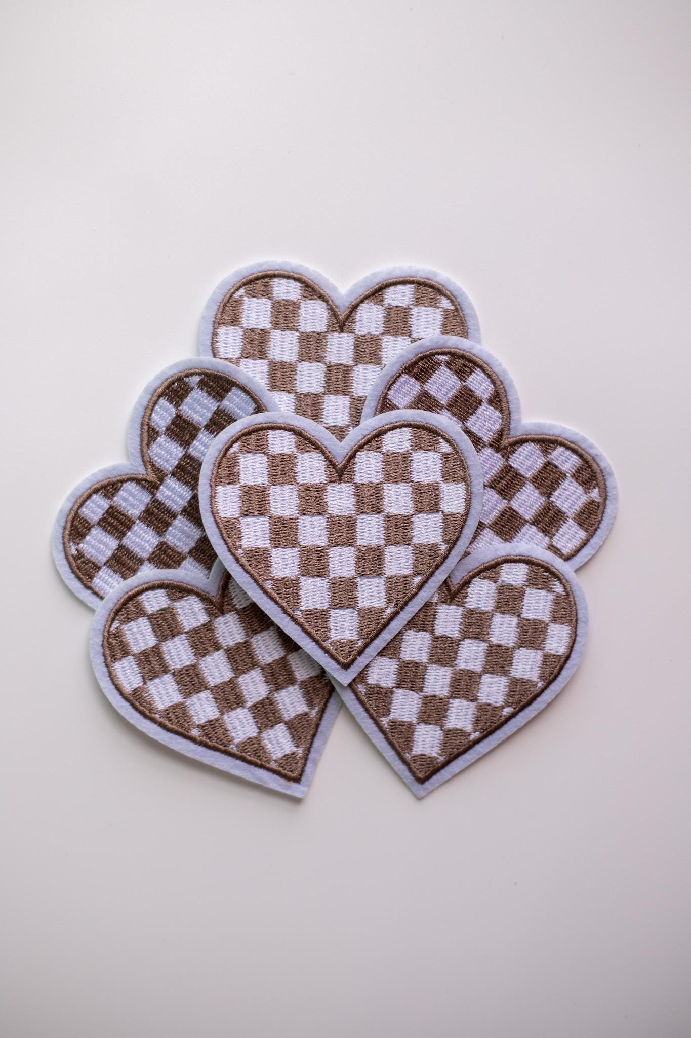 Checkered Heart Iron on Patch, Checkered Patch, Brown Patch, Iron on ...