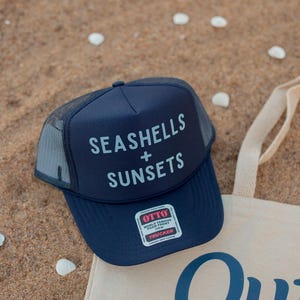 Seashells & Sunsets Hat, Vacation Hat, Beach Vacation, Women's Trucker ...