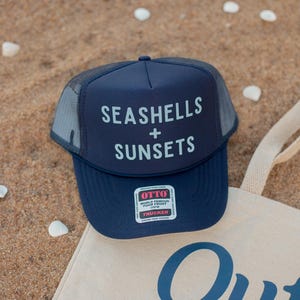 Seashells & Sunsets Hat, Vacation Hat, Beach Vacation, Women's Trucker ...