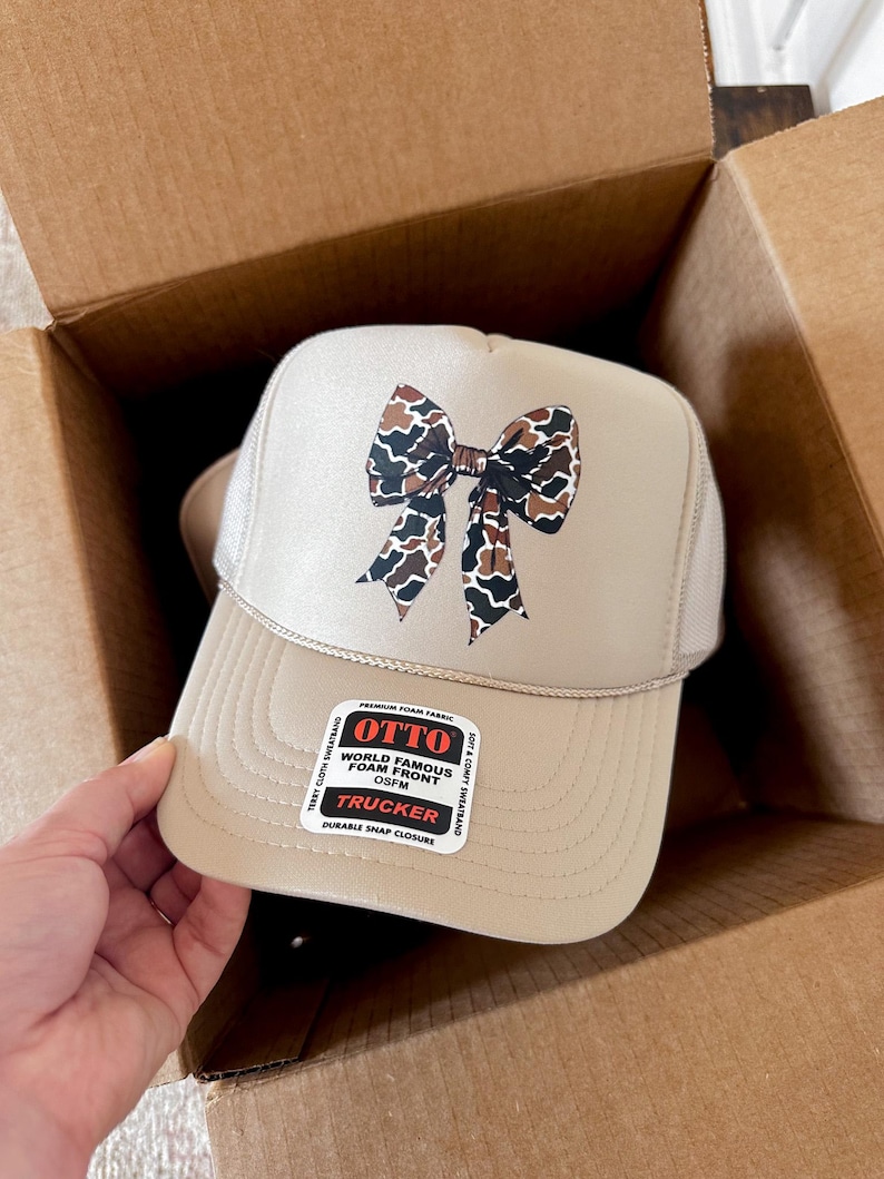 Camo Bow Trucker Hat, Women's Hat, Hunting Gift for Her, Cowboy Trucker ...