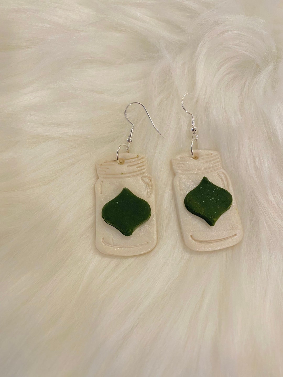 Maren: Mason Jar Pearl and Olive Polymer Clay Dangle, Approx. 1.25 Inch ...
