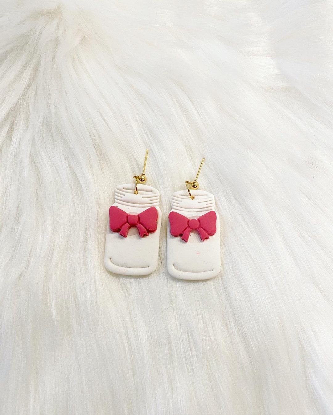 Maren: Pink Bow Mason Jar Polymer Clay Dangle, Approx. 1.25 Inches ...