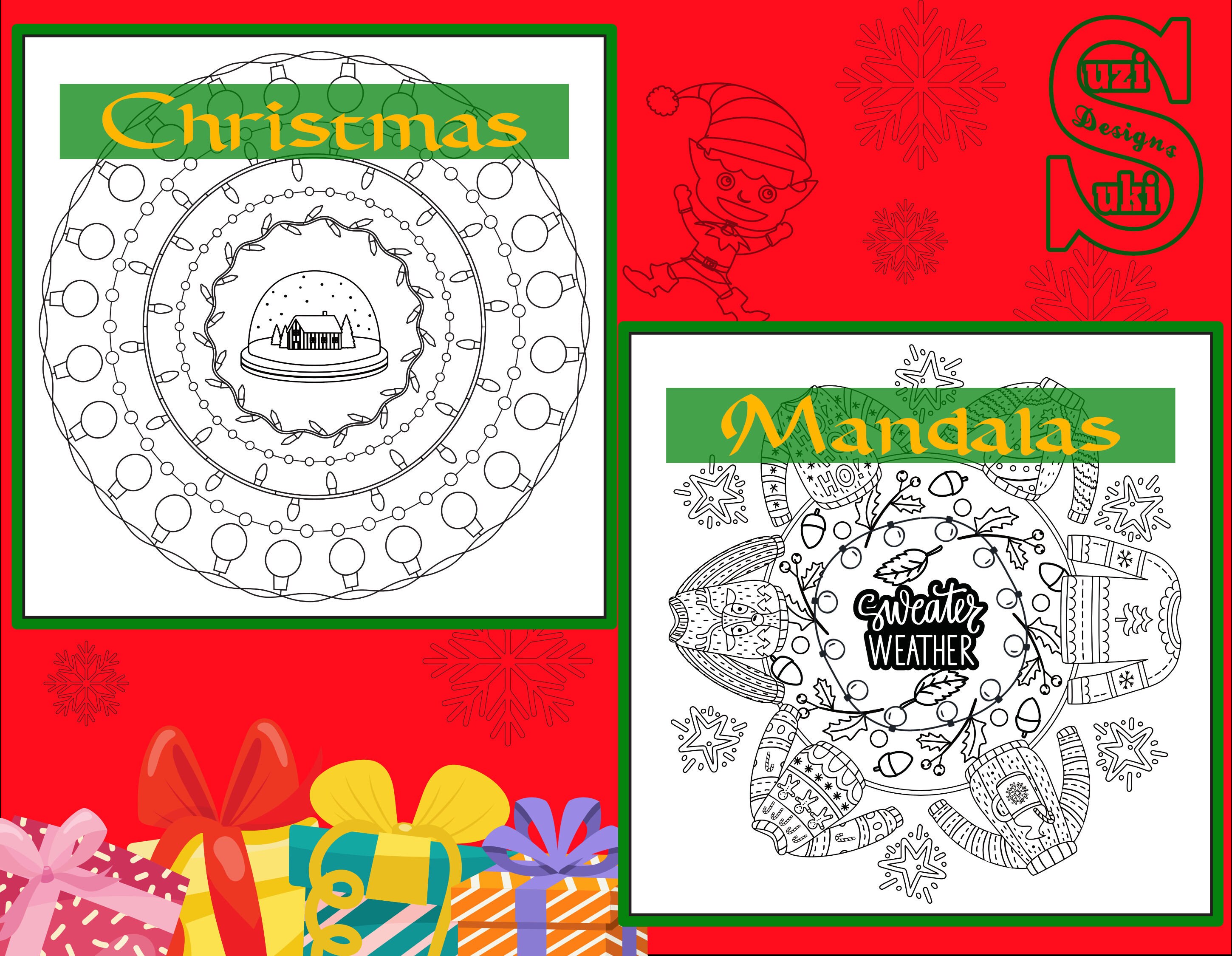 Christmas Mandalas Coloring Pages for Adults, 10 Printable Mandalas ...