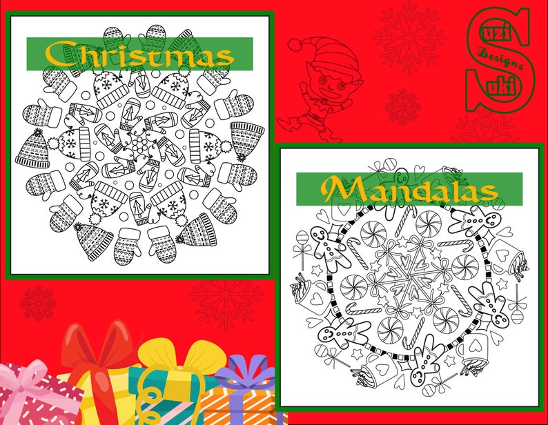 Christmas Mandalas Coloring Pages for Adults, 10 Printable Mandalas ...