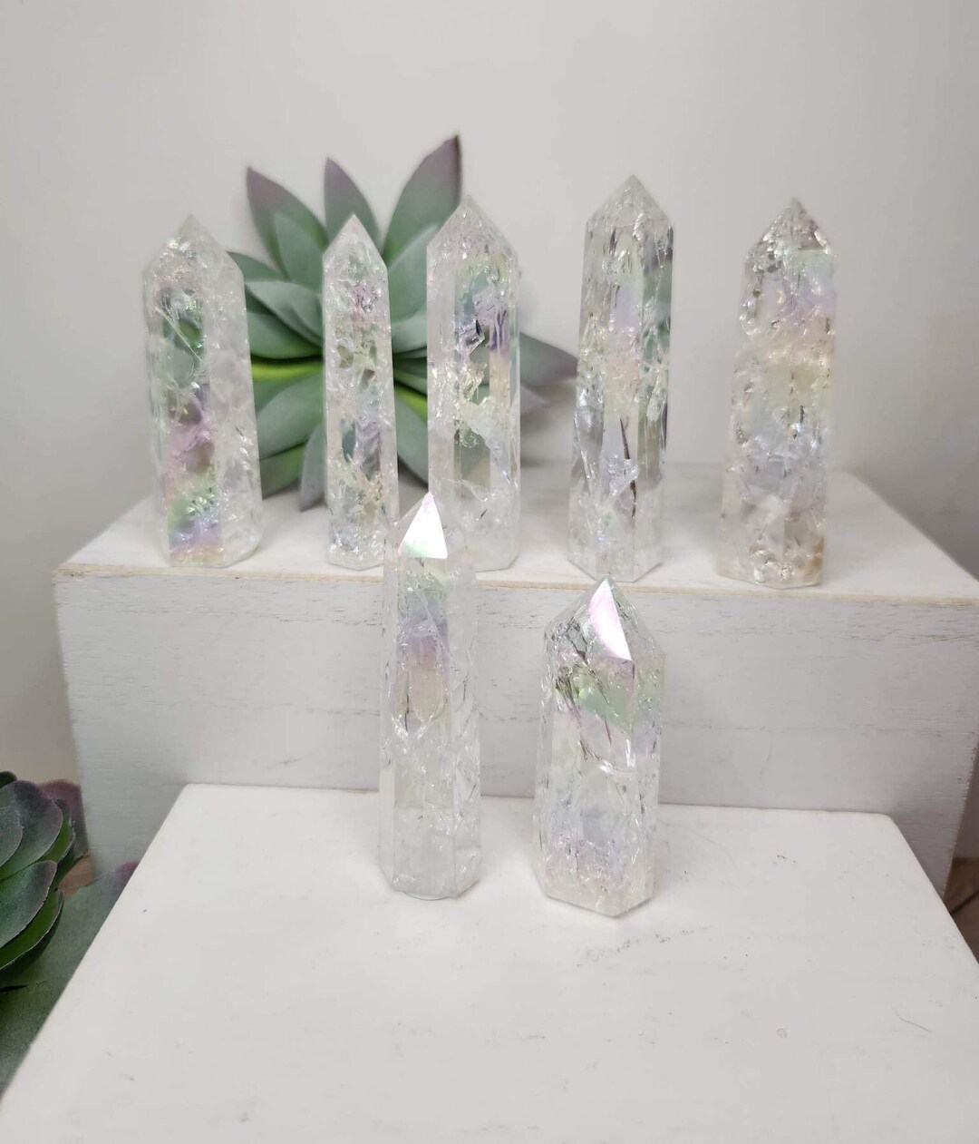 Aura Clear Crack Quartz Tower Point. Natural Crystals. Hand Carved ...