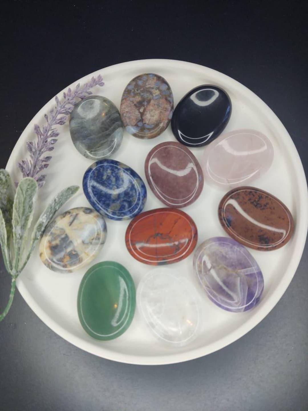 12 Types Mixed Material Worry Stone. Natural Crystals. Hand Carved ...