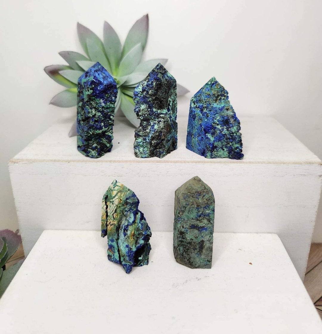 Malachite and Azurite Point. Natural Crystals. Hand Carved Crystals. - Etsy