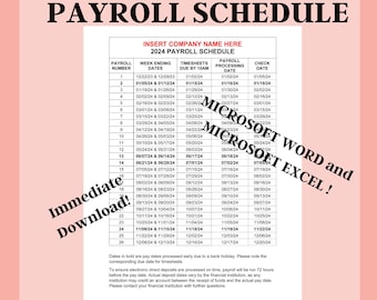 2024 Bi-weekly Payroll Calendar Template - Etsy