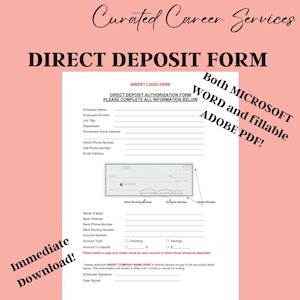 DIRECT DEPOSIT Form, Payroll Deposit Template, New Hire Onboarding Paperwork, Paycheck Pay Check ...