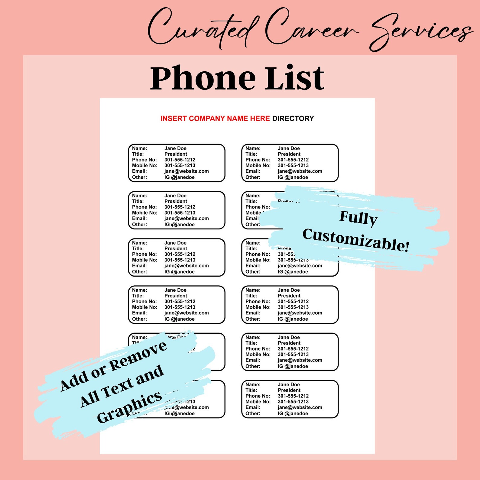 Phone List | Editable Contact List | Customizable Address Book ...