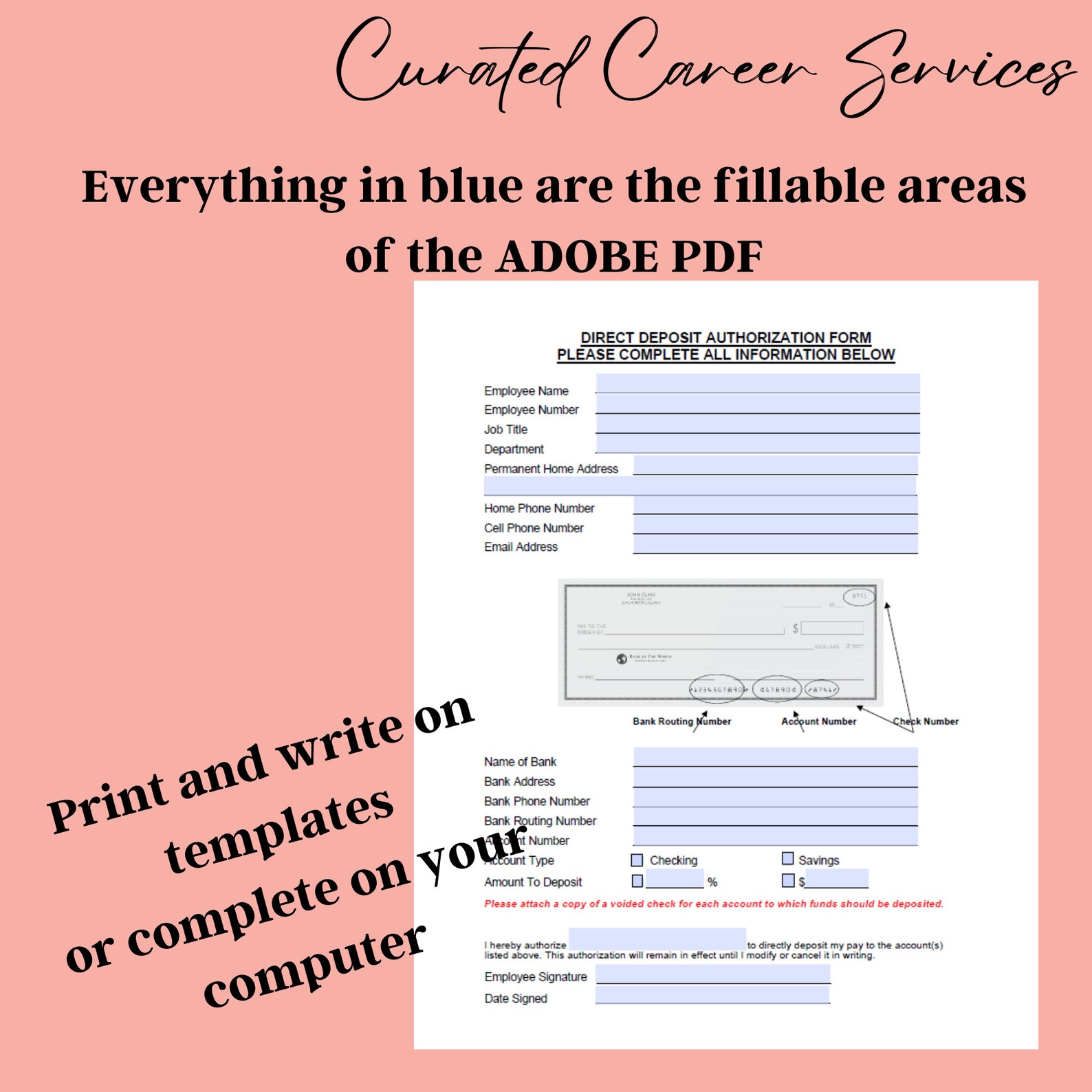 DIRECT DEPOSIT Form, Payroll Deposit Template, New Hire Onboarding ...