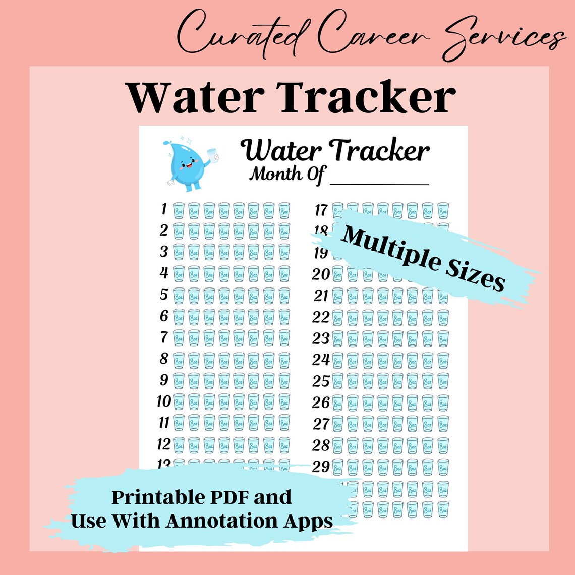 Water Drop Water Tracker | Habit Tracker | Water Tracker Printable ...