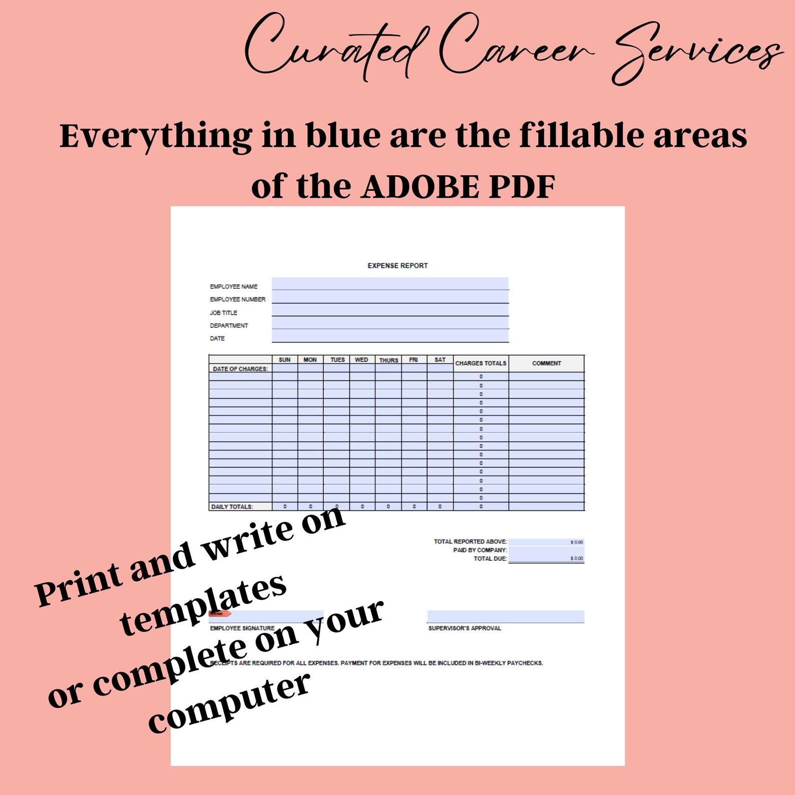 EXPENSE REPORT FORM With Formulas, Portrait, Expense Tracker, Expense ...