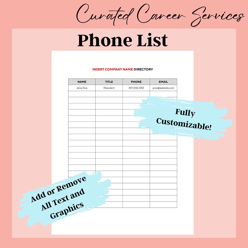 Phone List | Editable Contact List | Customizable Address Book ...