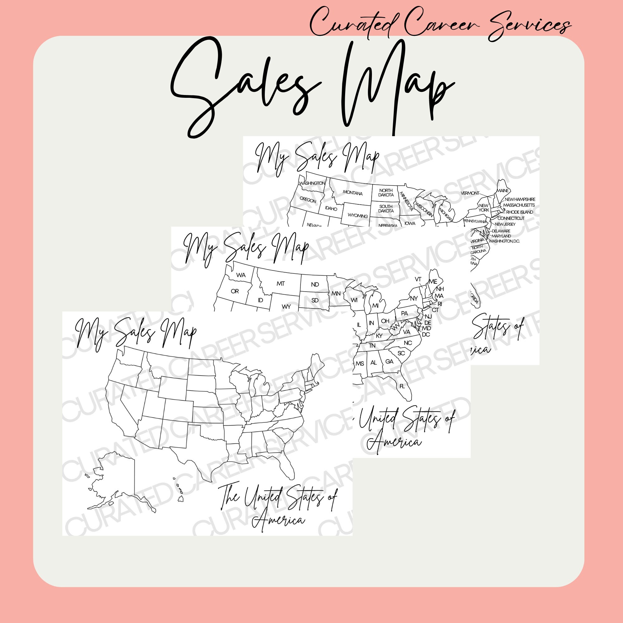 USA Sales Map, 3 Different Designs Included, Comes in 4 Different Sizes ...