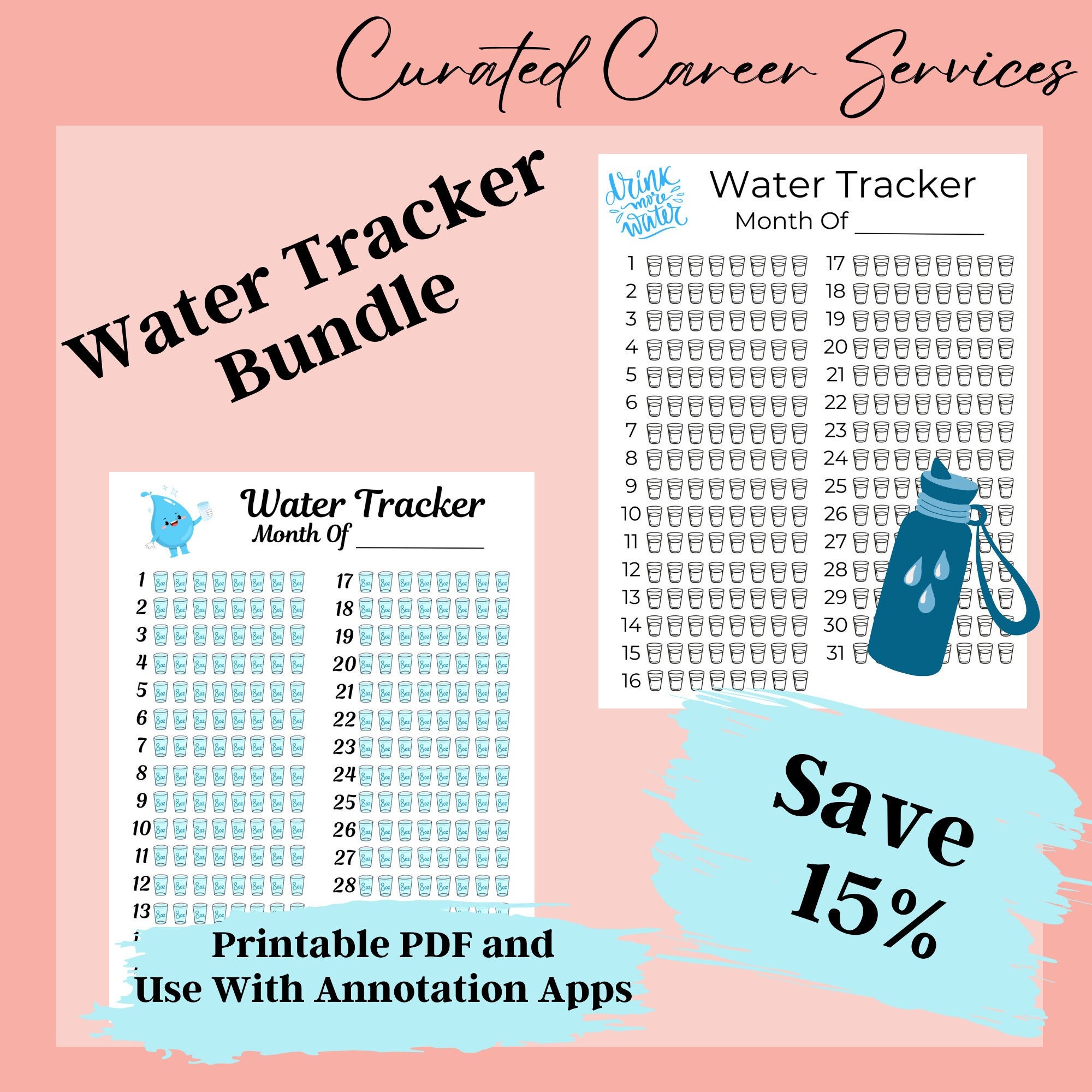 Water Tracker Bundle | Habit Tracker | Water Tracker Printable | Water ...