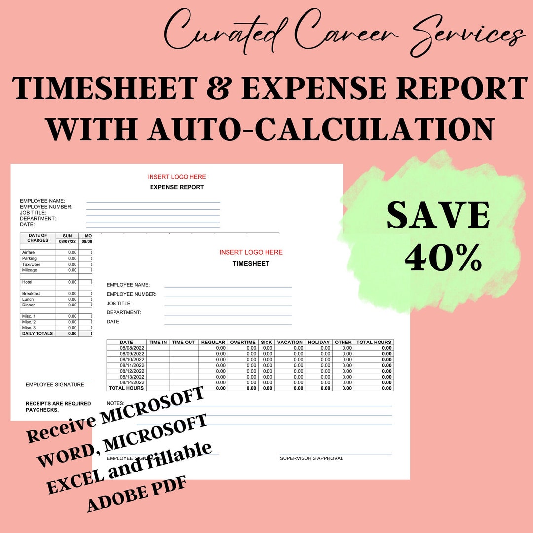 Timesheet and Expense Report Bundle timesheet Expense Report With ...