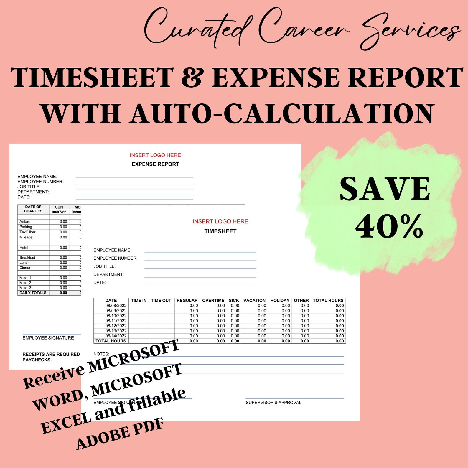 Timesheet and Expense Report Bundle –timesheet + Expense Report With ...