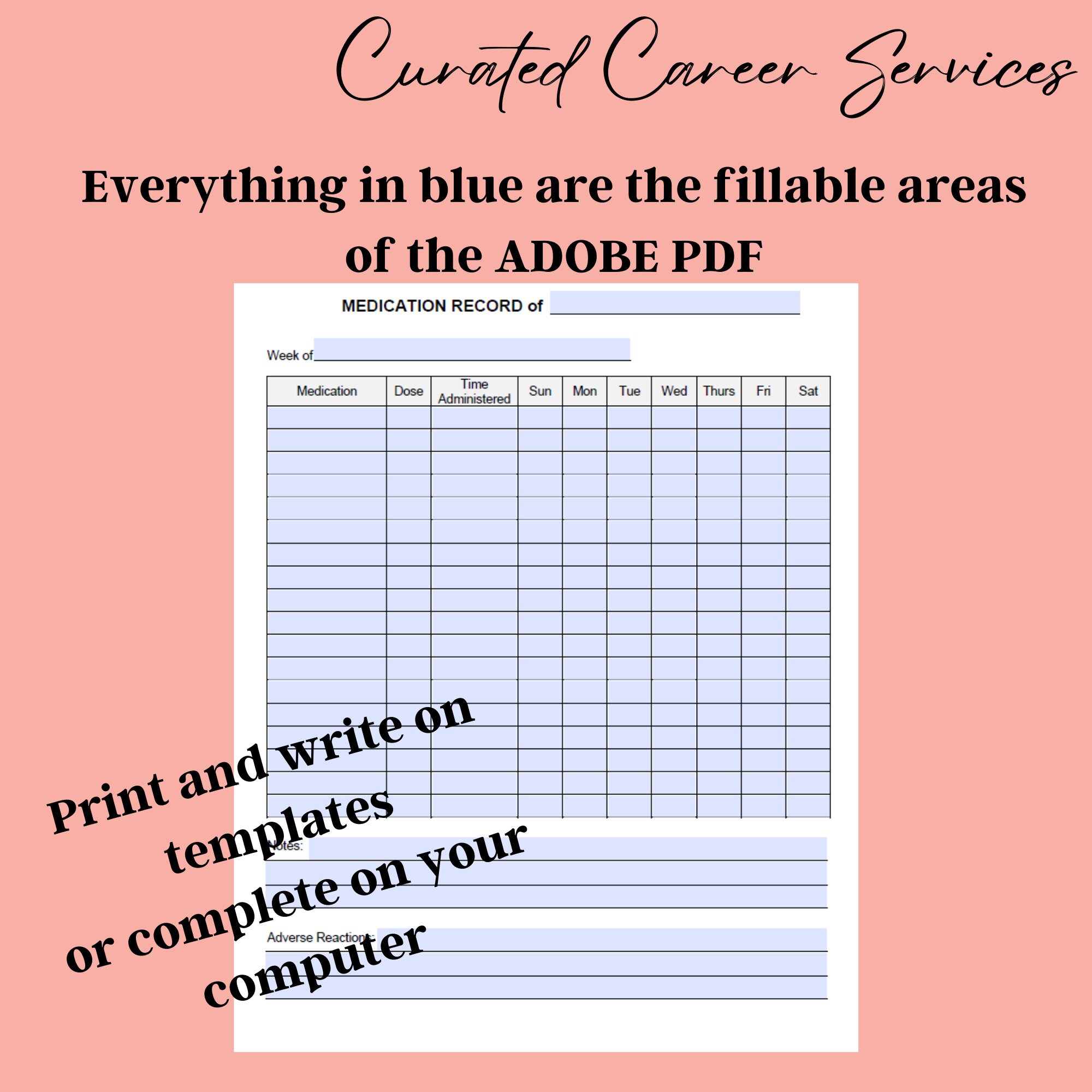 Medication Record, Prescription Log, Medication Tracker, Pill Tracker ...