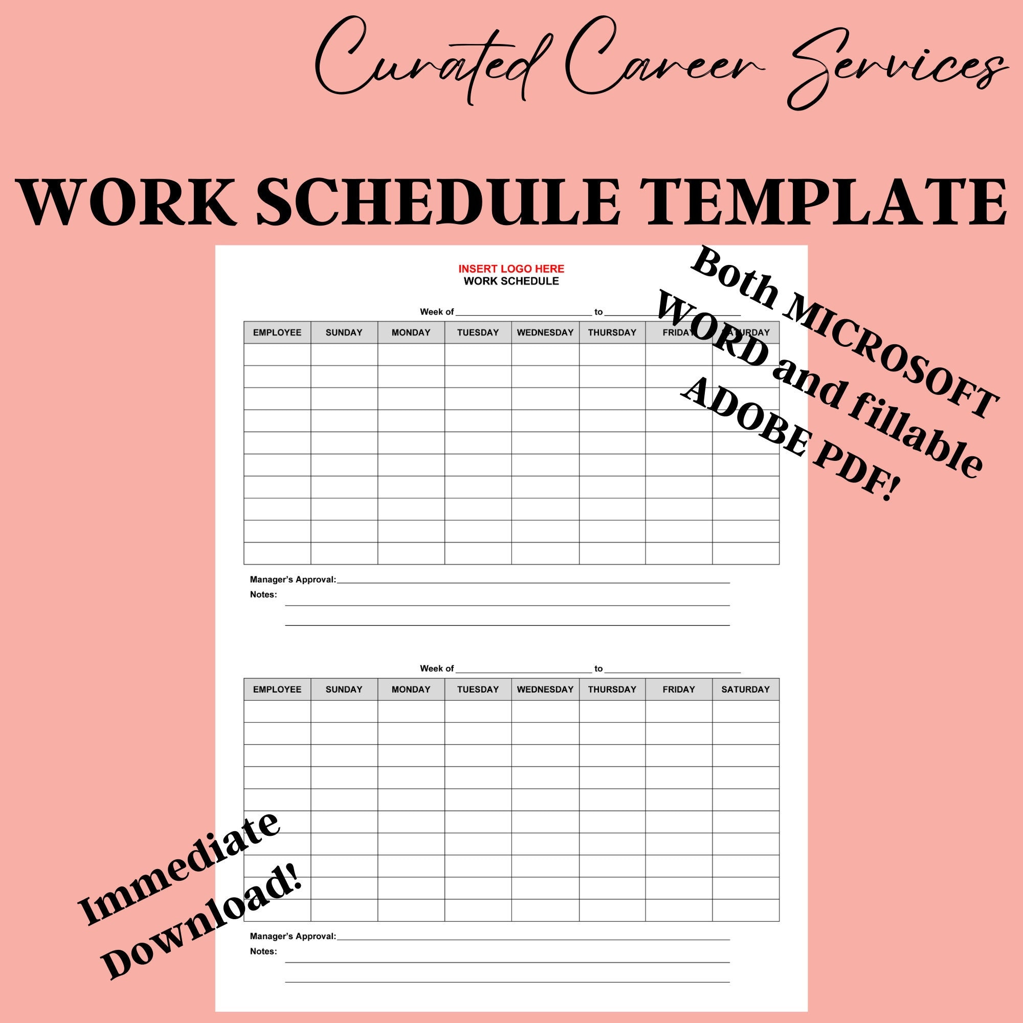 Two Week Employee Schedule, Two Weeks per Page, Employee Schedule Form ...