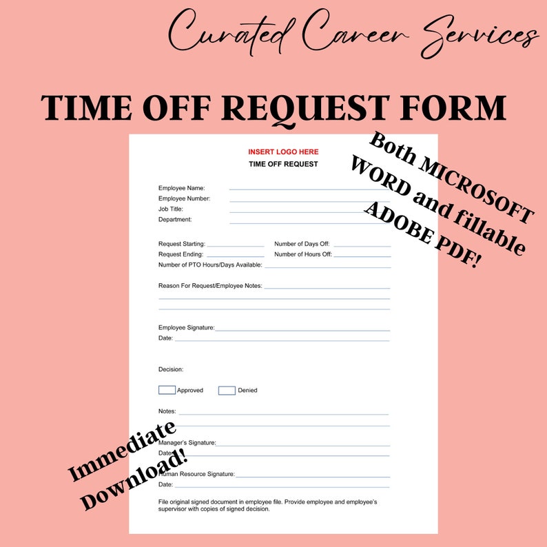 TIME OFF REQUEST - Pto Request Form - Vacation, Jury Duty, Maternity ...