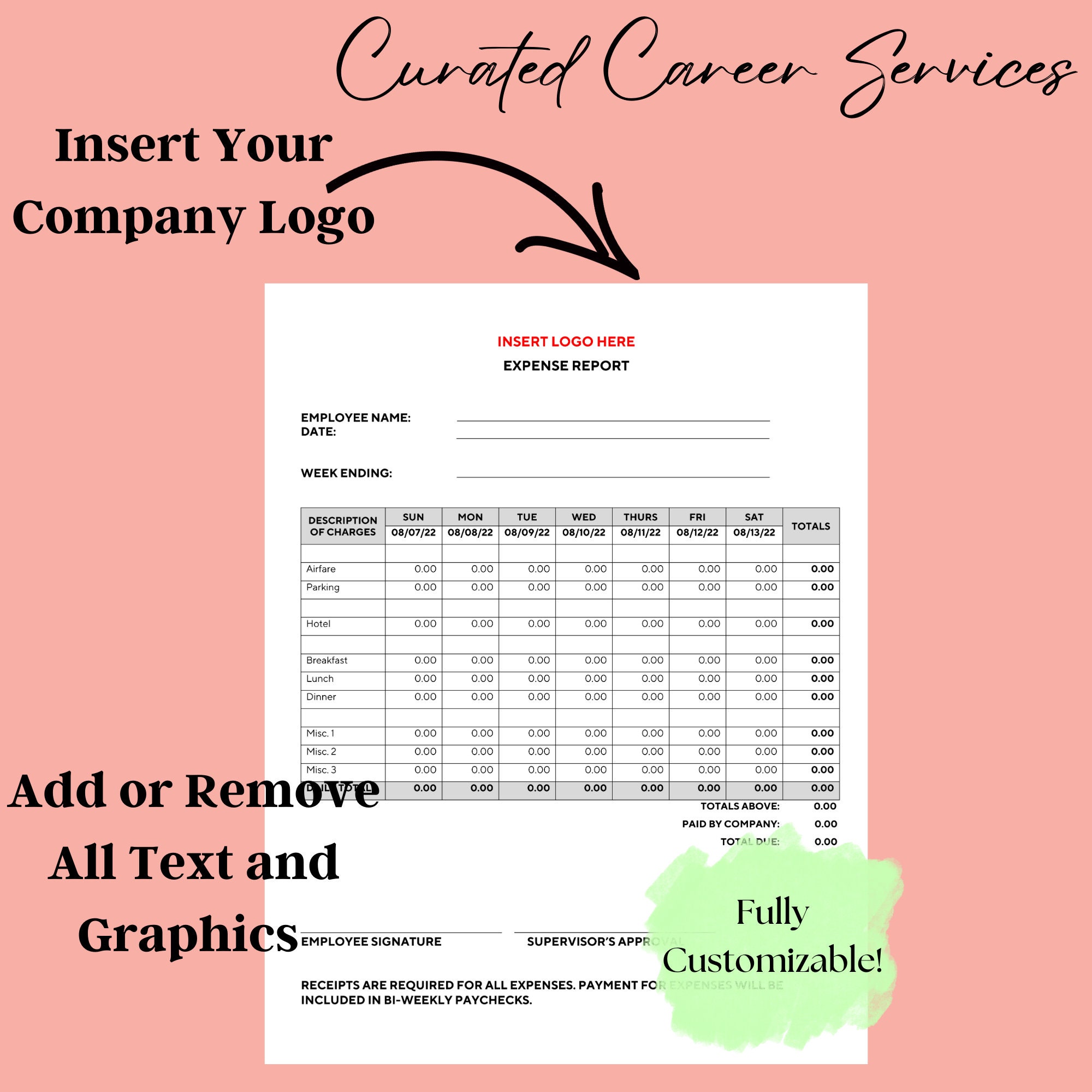 EXPENSE TRACKER REPORT Portrait, Employee Expenses Log, per Diem ...