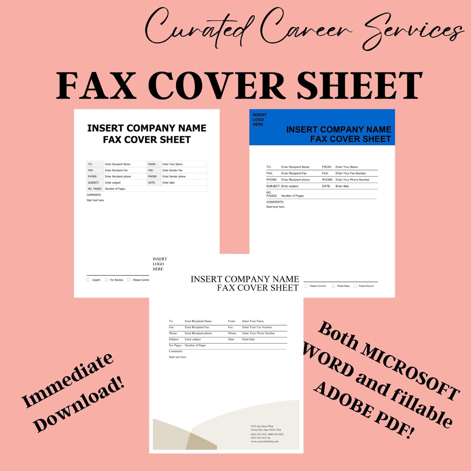 Fax Cover Sheet Package, Immediate Download, Printable, Facsimile Cover ...