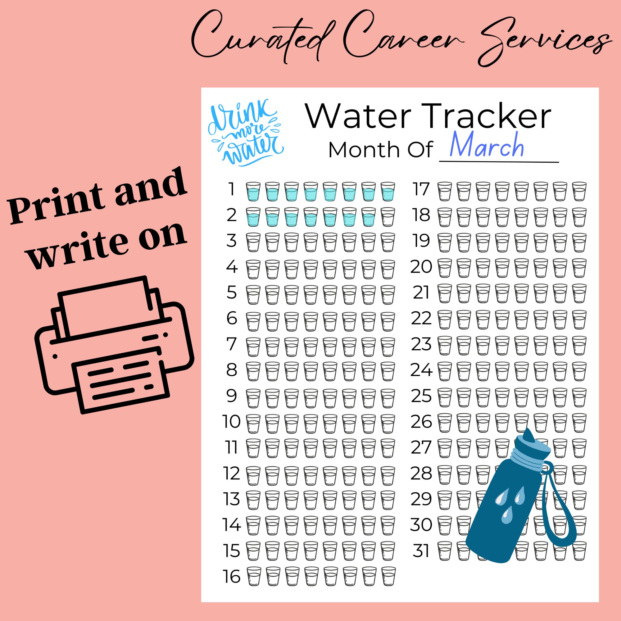 Drink More Water Tracker | Habit Tracker | Water Tracker Printable ...