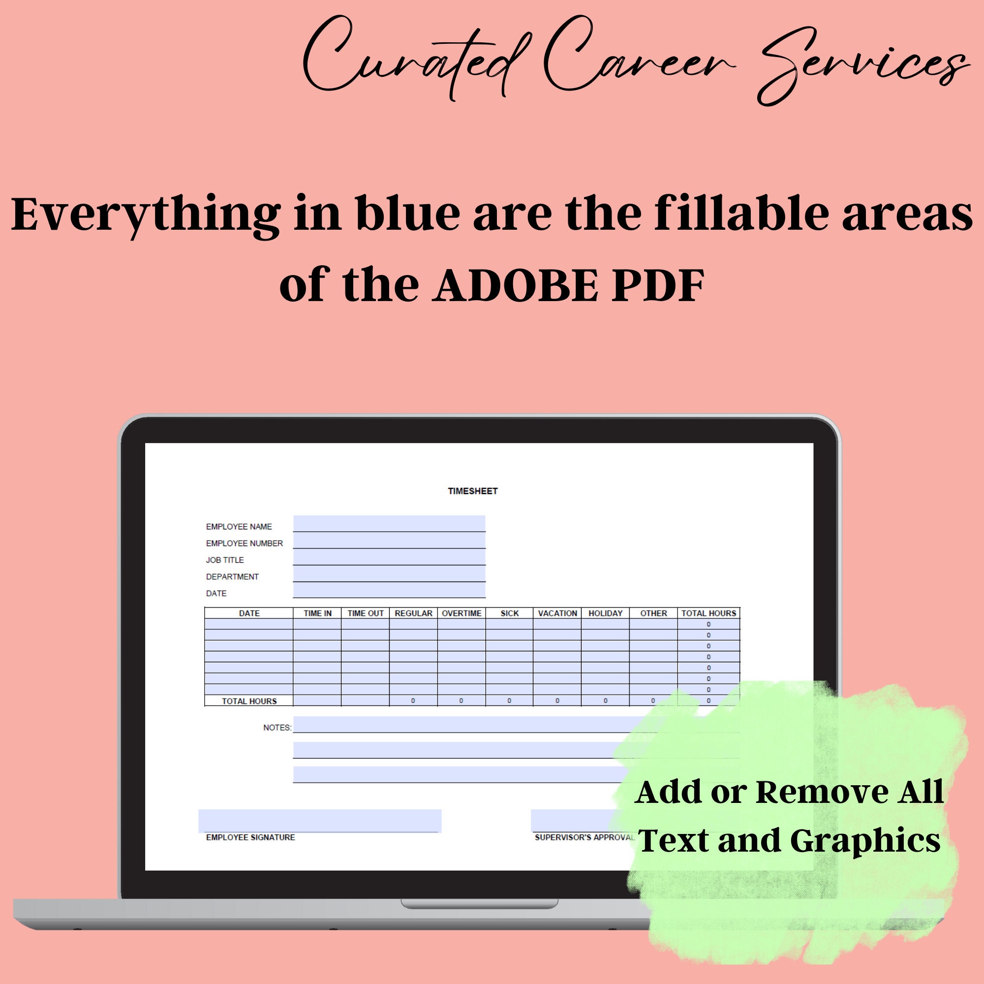 LANDSCAPE TIMESHEET, CUSTOMIZABLE, Word, Excel and Fillable Pdf ...