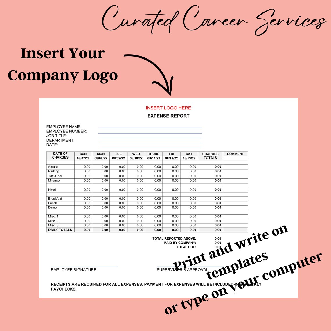 Expense Report Template With Formulas, Microsoft Excel, Employee ...