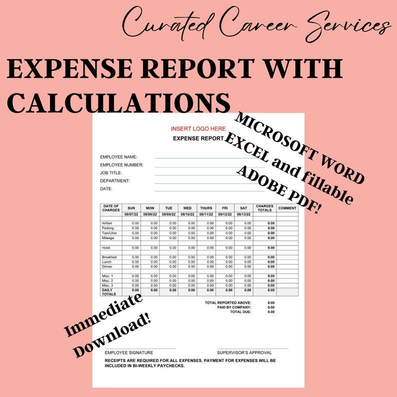 EXPENSE REPORT FORM With Formulas, Portrait, Expense Tracker, Expense ...