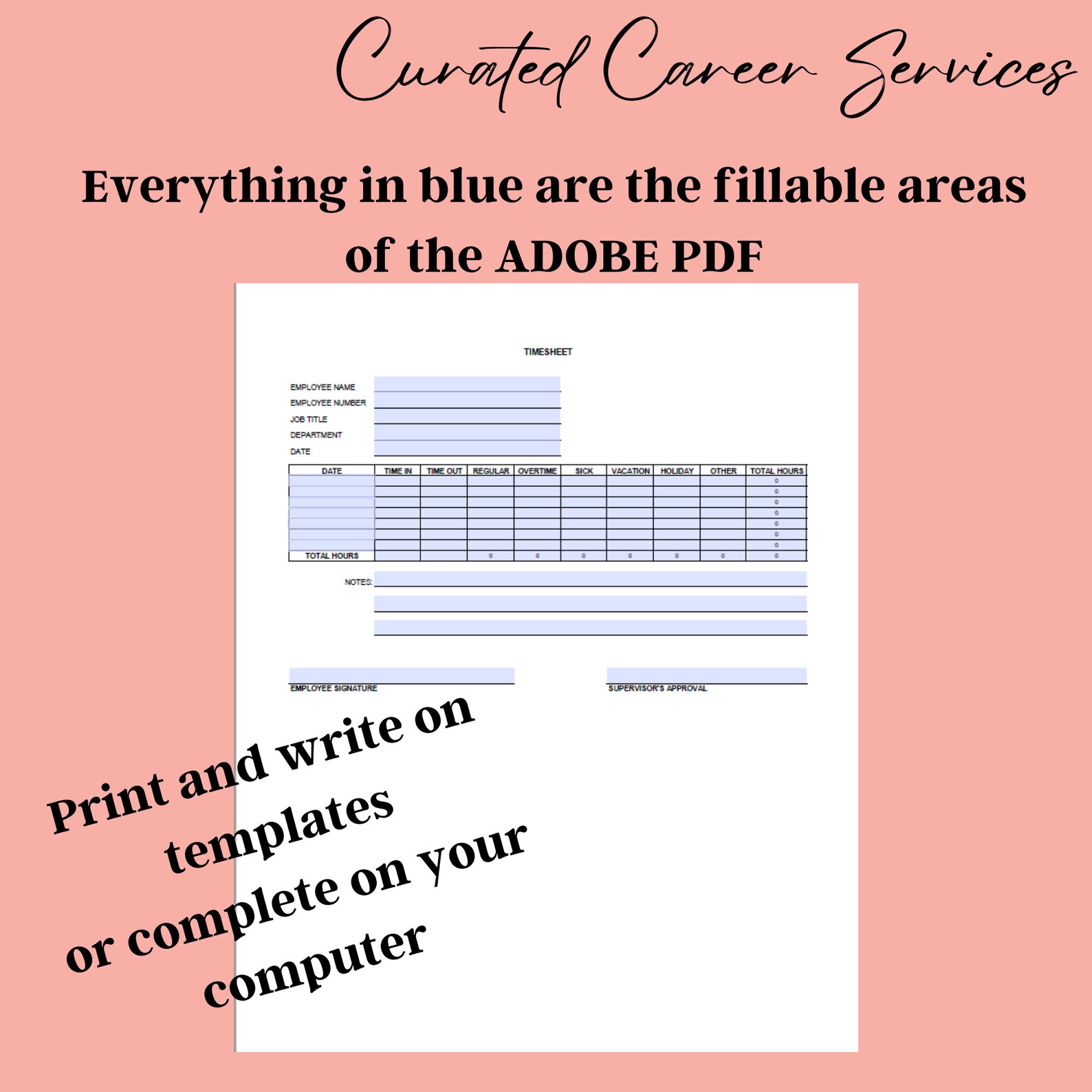 Employee Timesheet Printable, With Formulas, Customizable, Timecard ...