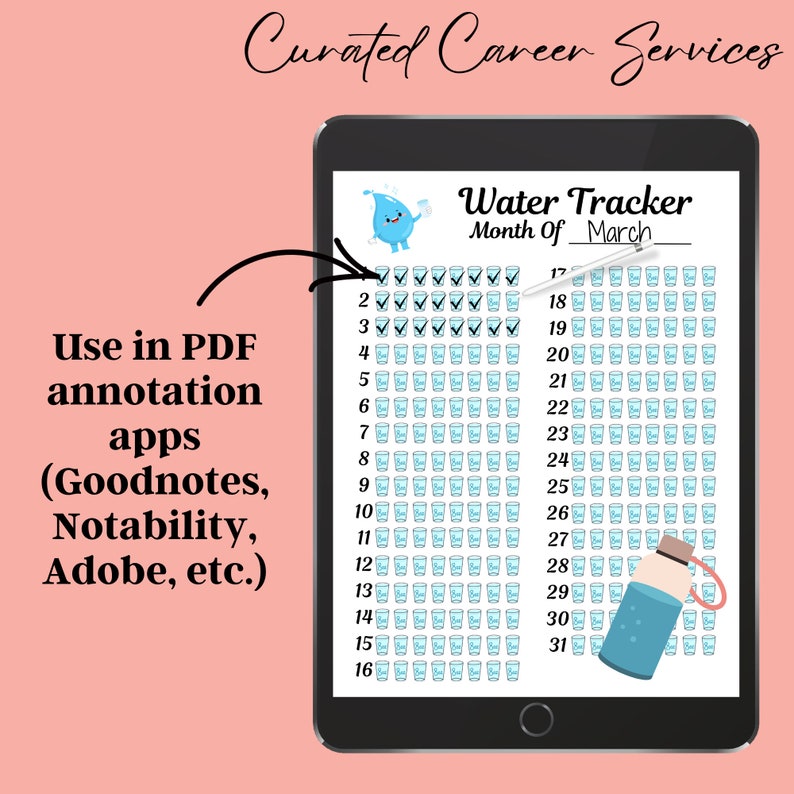 Water Drop Water Tracker | Habit Tracker | Water Tracker Printable | Water Intake Tracker ...