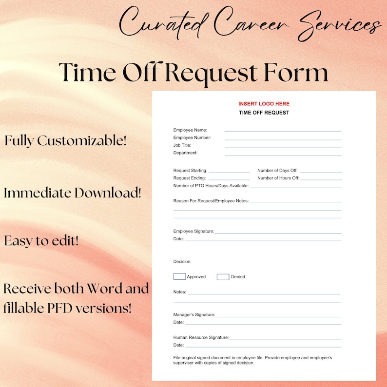 TIME OFF REQUEST Pto Request Form Vacation Jury Duty - Etsy