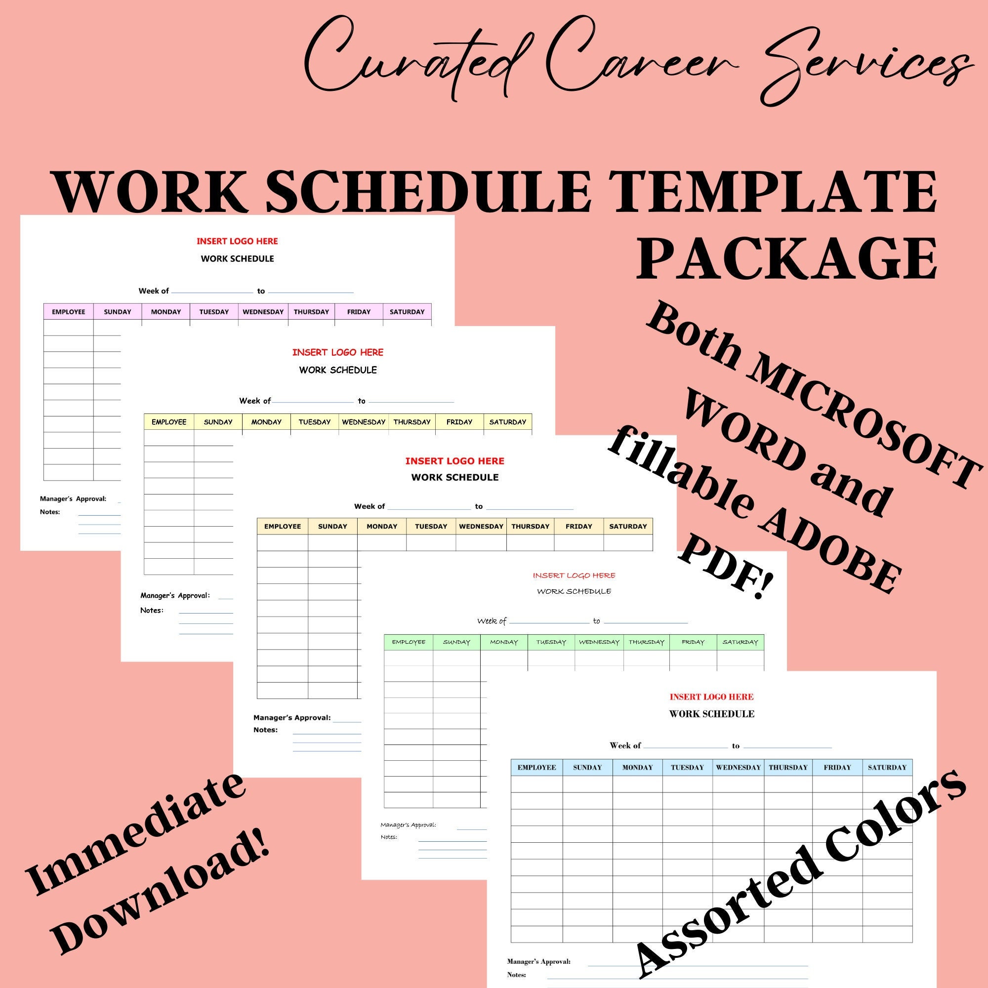 WORK SCHEDULE PACKAGE A Landscape Assorted Colors - Blue Orange Pink ...