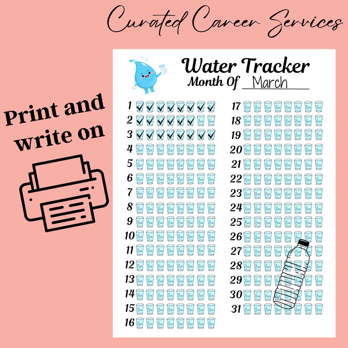 Water Tracker Bundle | Habit Tracker | Water Tracker Printable | Water ...