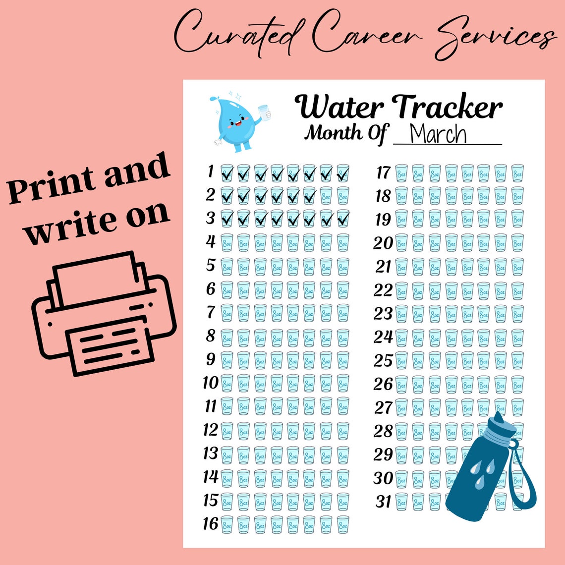 Water Drop Water Tracker | Habit Tracker | Water Tracker Printable ...