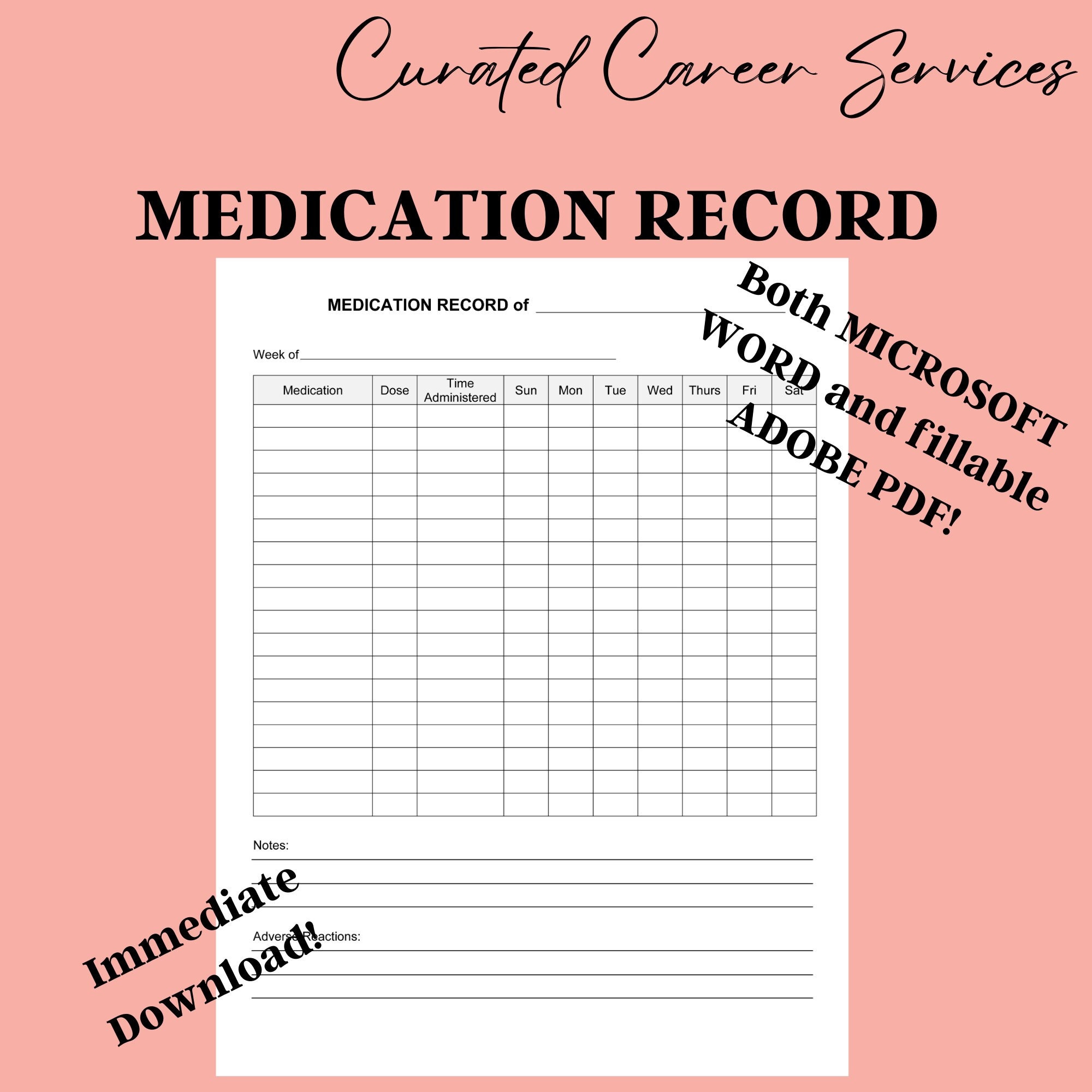 Medication Record, Prescription Log, Medication Tracker, Pill Tracker ...