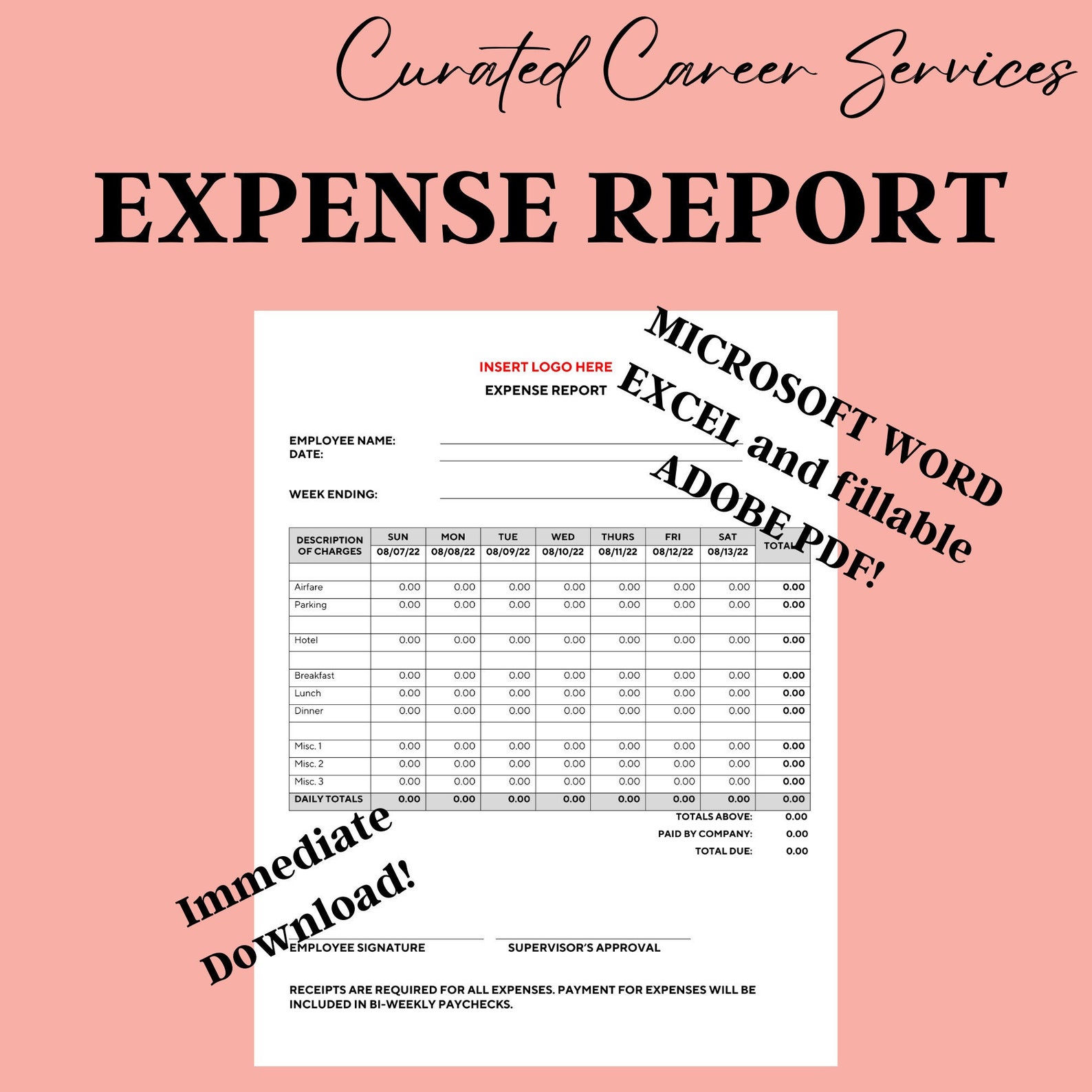 EXPENSE TRACKER REPORT Portrait, Employee Expenses Log, per Diem ...