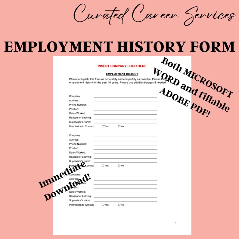 Employee Employment Job History Template - Etsy