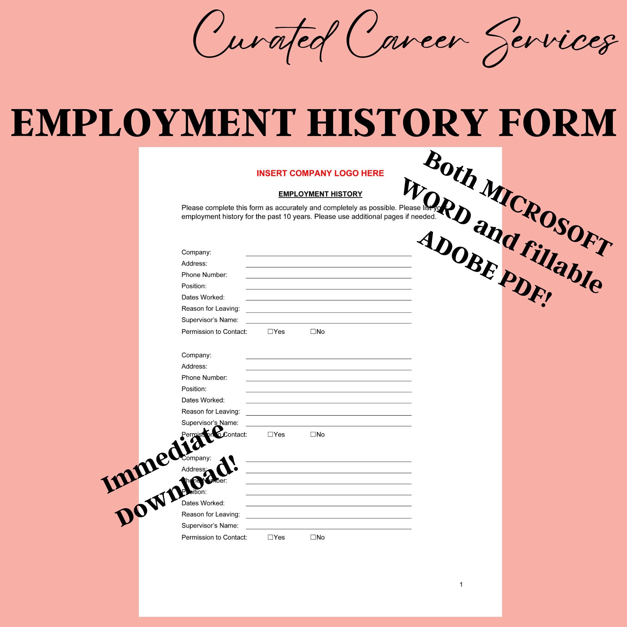 Employee Employment Job History Template - Etsy