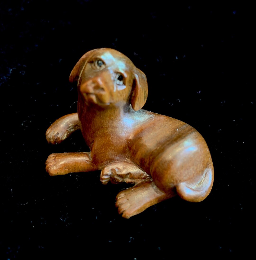 Netsuke Dog Figure, Boxwood Netsuke, Japanese Netsuke Dog Figure, Wood ...