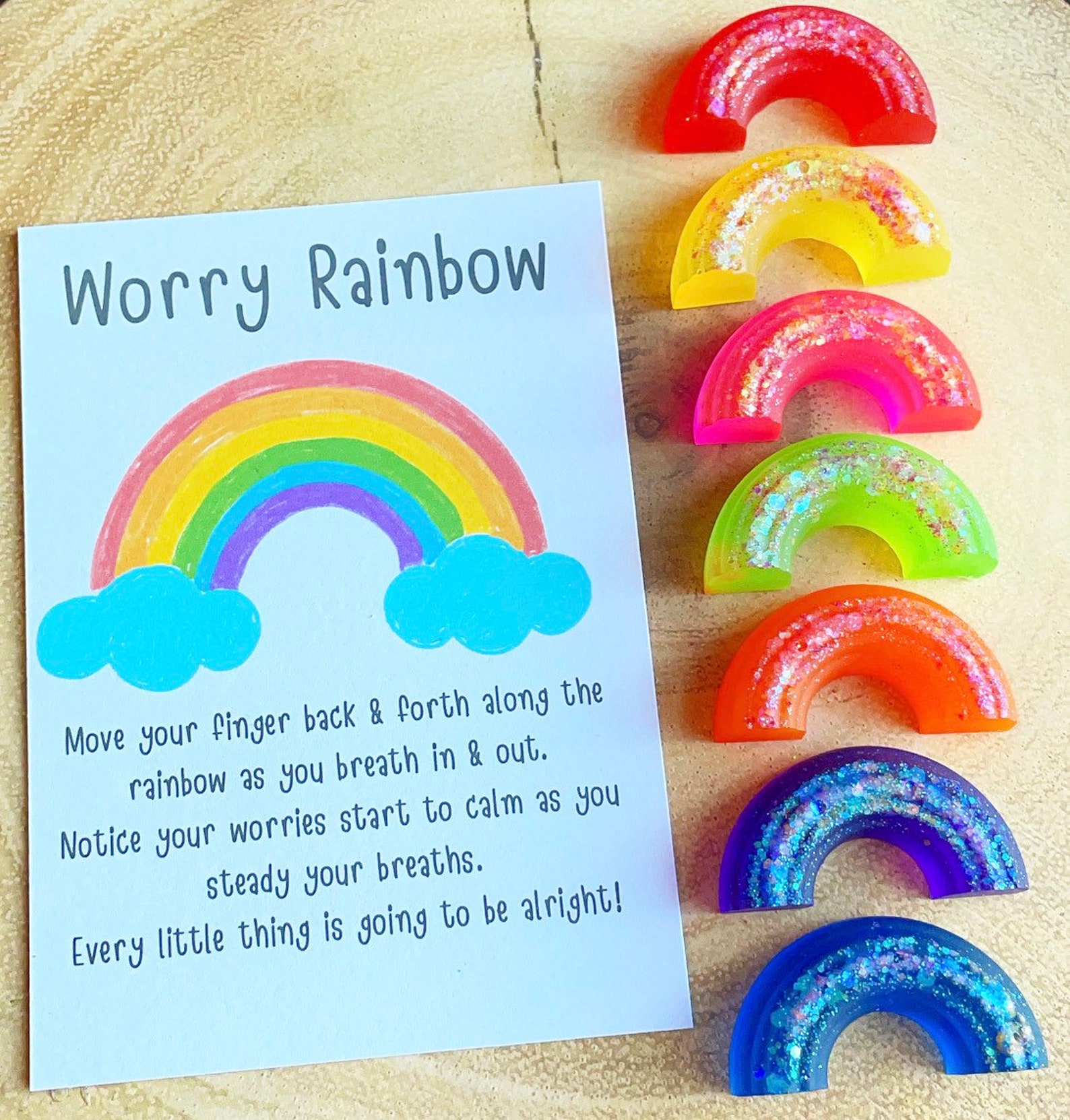 Worry Rainbow Anxiety Relief Fidget Toy Worry Resin - Etsy