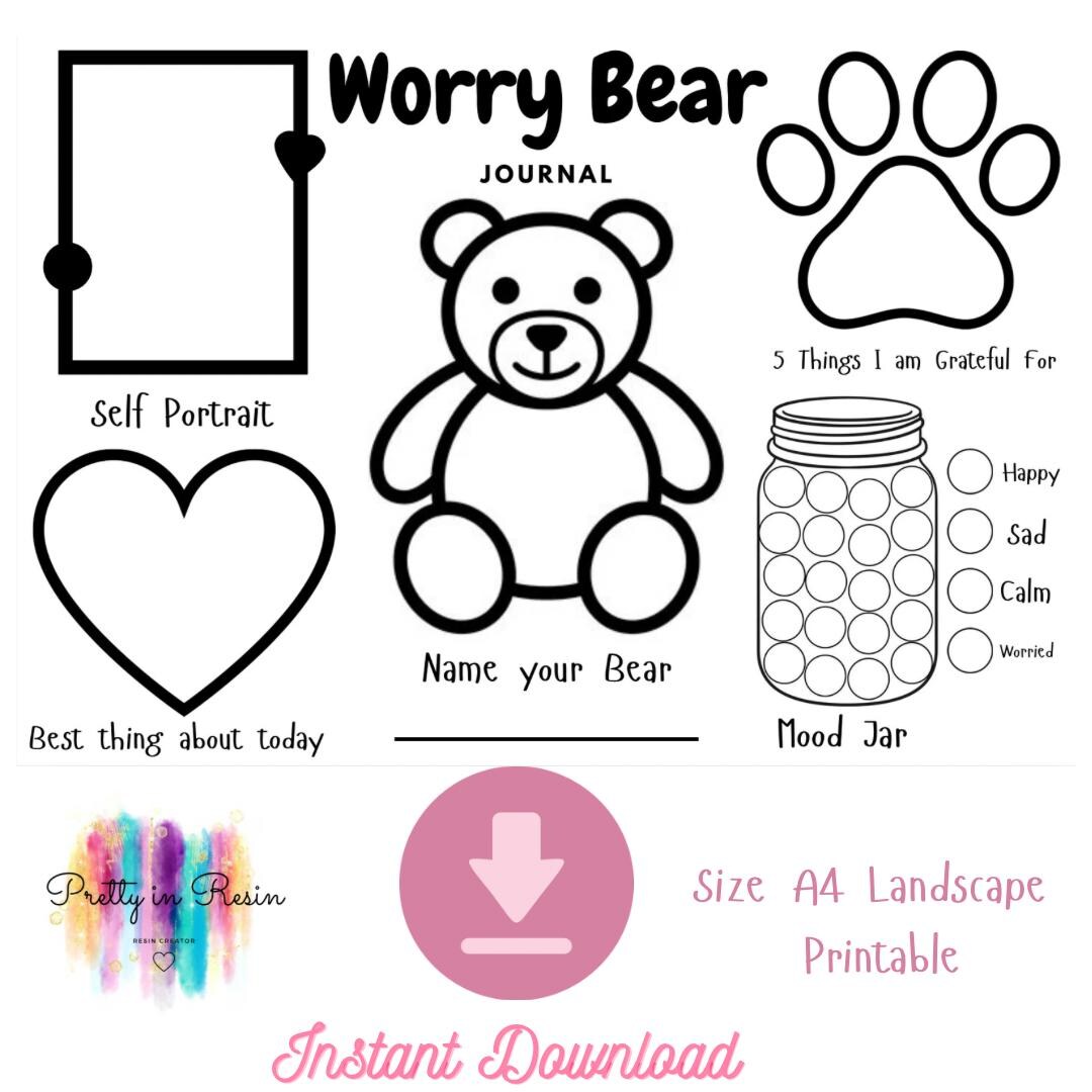 Worry Bear Journal | Mood Tracker | Digital Download | Mindfulness for ...